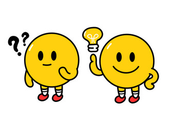 Cute funny emoji smile face with idea lamp Vector Image