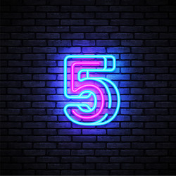 Number five symbol neon sign Royalty Free Vector Image