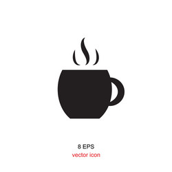 Cup coffee tea with steam icon in black simple Vector Image