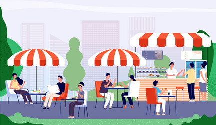 People in outdoor cafe restaurant street patio Vector Image