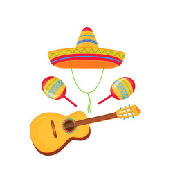 Mexican sombrero and maracas Royalty Free Vector Image