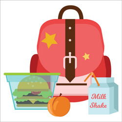 School lunchtime poster schoolbag lunchbox banana Vector Image
