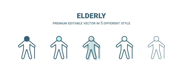 Elder icon in 5 different style outline filled Vector Image
