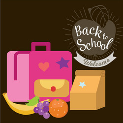School lunchtime poster schoolbag lunchbox banana Vector Image