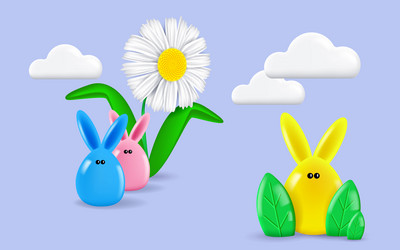 Cartoon landscape with blue bunny Royalty Free Vector Image