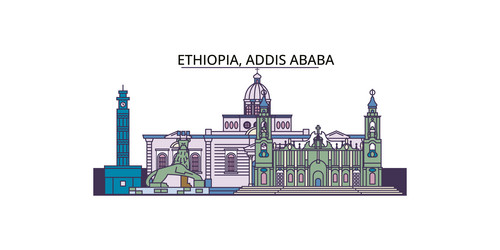 Ethiopia, Addis Ababa Flat Landmarks Vector Ethiopia, Addis