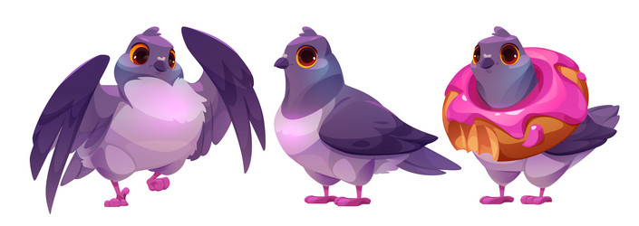 Wild pigeon cartoon character in different poses Vector Image