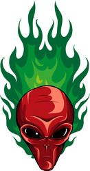 Flaming alien head on white Royalty Free Vector Image