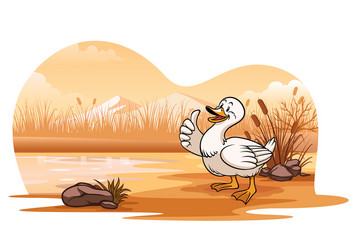 Duck in the pond with cartoon style Royalty Free Vector