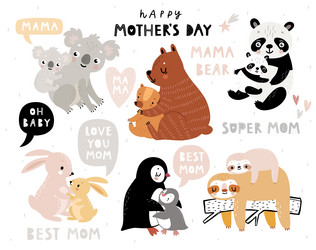 Mothers day hand drawn style clipart cute animal Vector Image