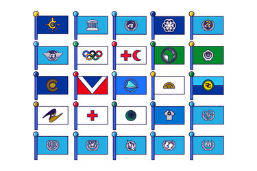 Flagpole international organizations flags Vector Image