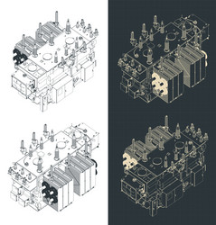 Power three-phase transformer isometric blueprints