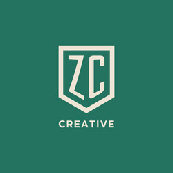 Letter zc logo with shield and sword design Vector Image