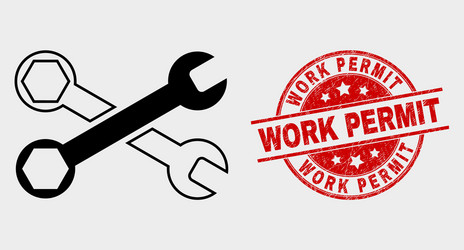 Setup tools icon and grunge work permit Royalty Free Vector