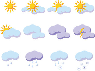 Cartoon funny weather icon set Royalty Free Vector Image