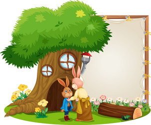 Board template with cute rabbit on white Vector Image