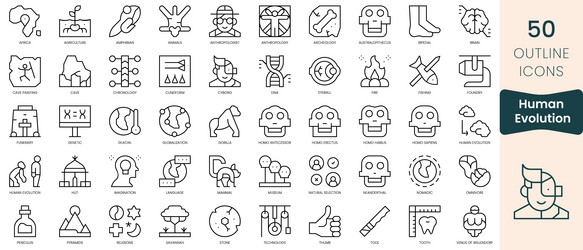 Set of human evolution icons thin linear style Vector Image