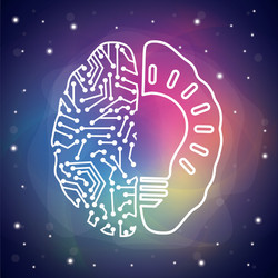 Human head with digital brain icon over blue Vector Image