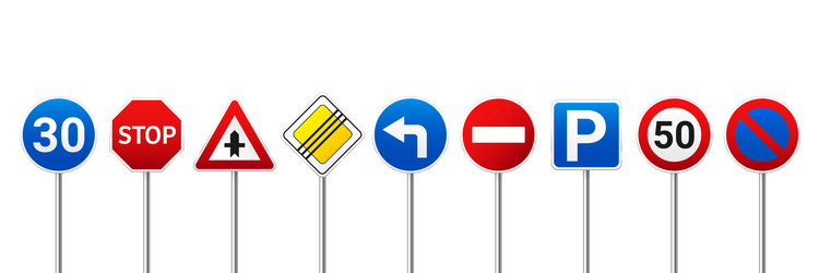 Road highway regulatory signs set traffic control Vector Image