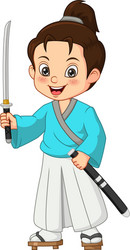 Cartoon samurai duck holding a sword Royalty Free Vector