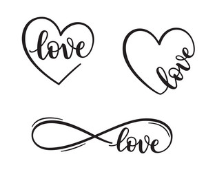 Love you hand written brush lettering with hearts Vector Image