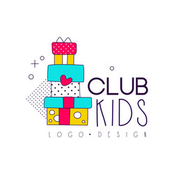 Kids club logo design emblem with cute giraffe Vector Image