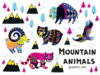 Set of mountain animals Royalty Free Vector Image