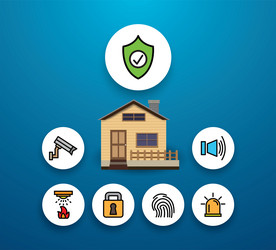 Home security system icon set with burglar Vector Image
