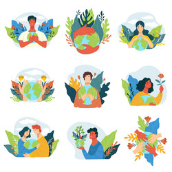 Save earth nature ecology badges set Royalty Free Vector