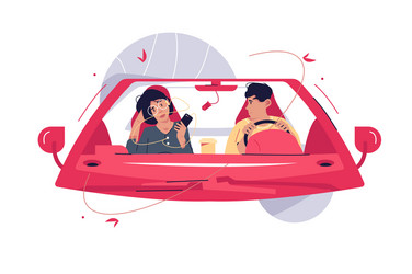 Cartoon girl sitting in a car behind wheel Vector Image