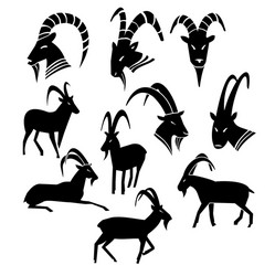 Collection of goat silhouette in different poses Vector Image