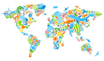 Color world map with names countries Royalty Free Vector
