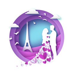 White silhouette of romantic lovers with eiffel Vector Image