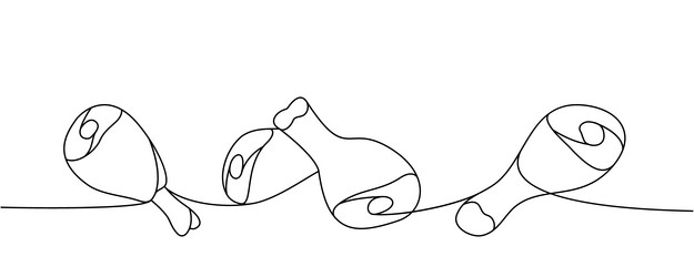 Chicken drumstick set one line colored continuous Vector Image