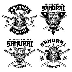 Samurai vintage emblems badges labels Royalty Free Vector