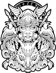 Scandinavian valkyrie design Royalty Free Vector Image