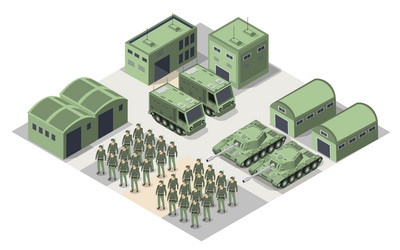 Military base with soldiers and cars Royalty Free Vector