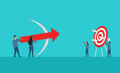 Business team aiming bow arrows together Vector Image