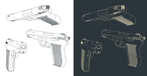 Pistol blueprints Royalty Free Vector Image - VectorStock