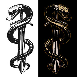 Snake and sword engraving tattoo Royalty Free Vector Image