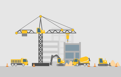 Construction site scene with heavy machines Vector Image