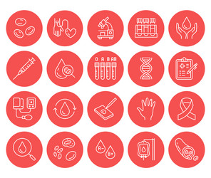 Hematology flat line icons set blood cell vessel Vector Image