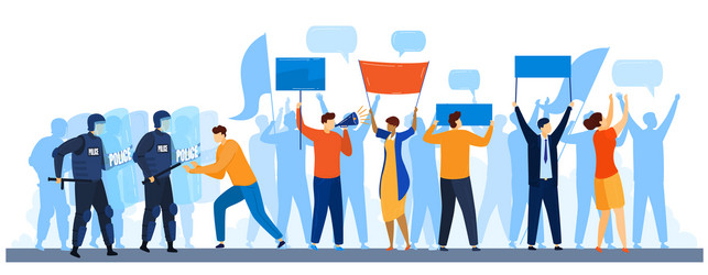 Protest people banner crowd group demonstration Vector Image