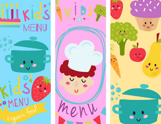 Kids organic menu hand drawn banner set Royalty Free Vector