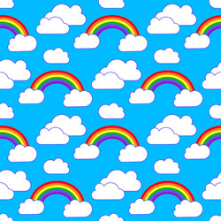 Circle rainbow and clouds blue sky Royalty Free Vector Image