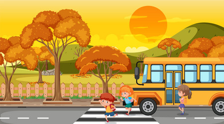 Children getting off the school bus Royalty Free Vector