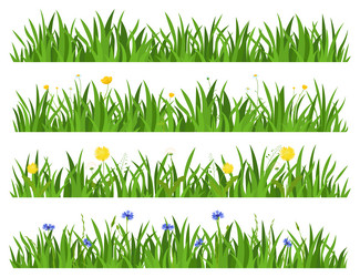 Spring grass and flowers cartoon 3d icon set Vector Image