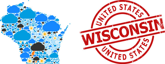 Red lovely collage map wisconsin state Royalty Free Vector