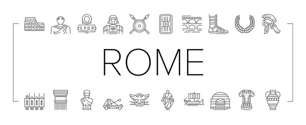 Ancient rome antique history icons set Royalty Free Vector