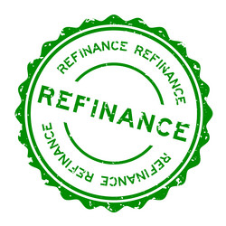 Grunge red refinance word with star icon round Vector Image